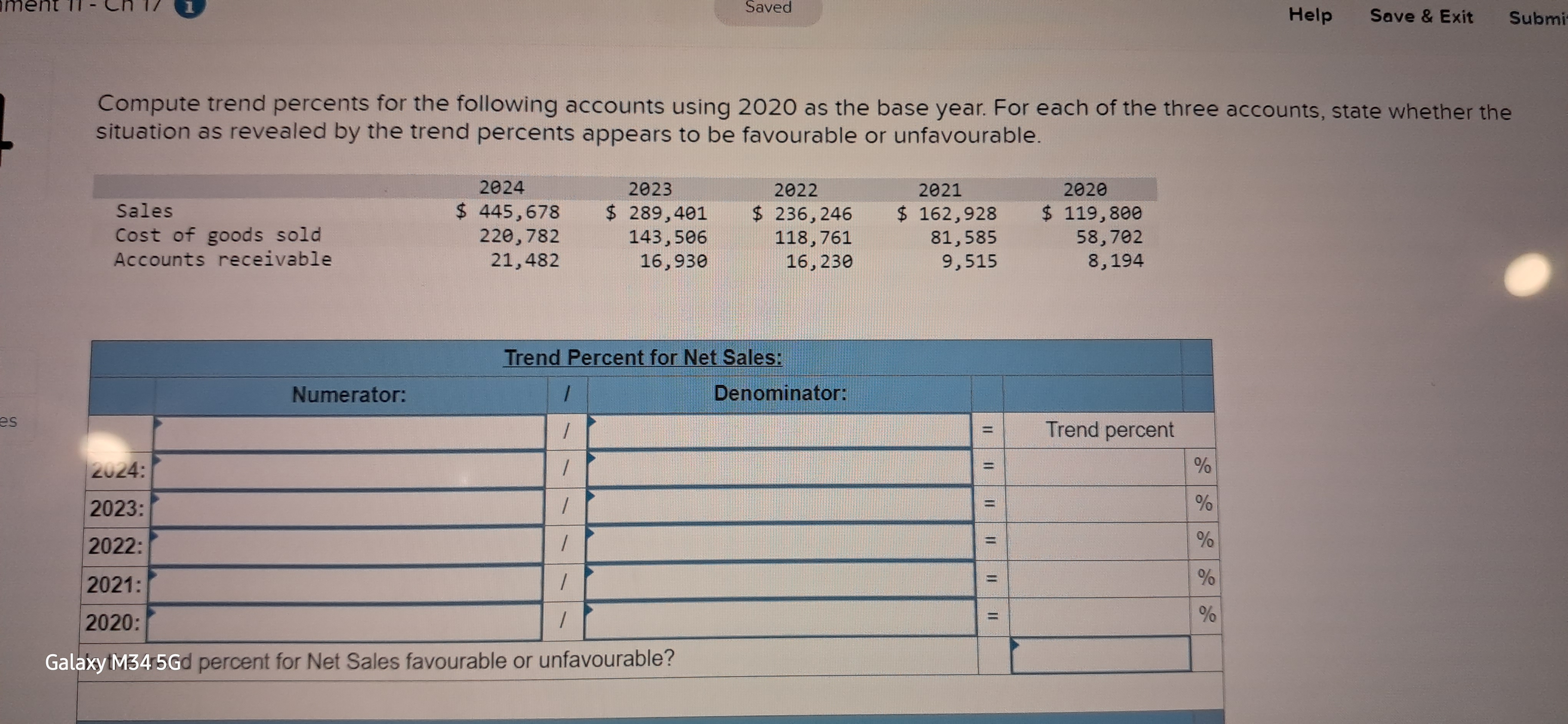 Solved Compute trend percents for the following accounts | Chegg.com