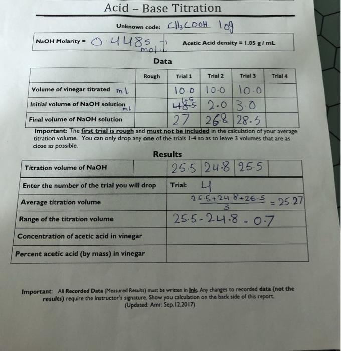 Solved Acid Base Titration Unknown code: l COOH 1 C)-4y8s.t | Chegg.com