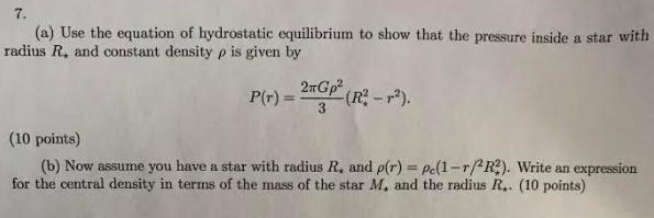 Solved (a) Use the equation of hydrostatic equilibrium to | Chegg.com