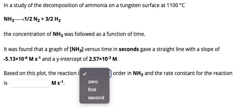 Solved In a study of the decomposition of ammonia on a | Chegg.com