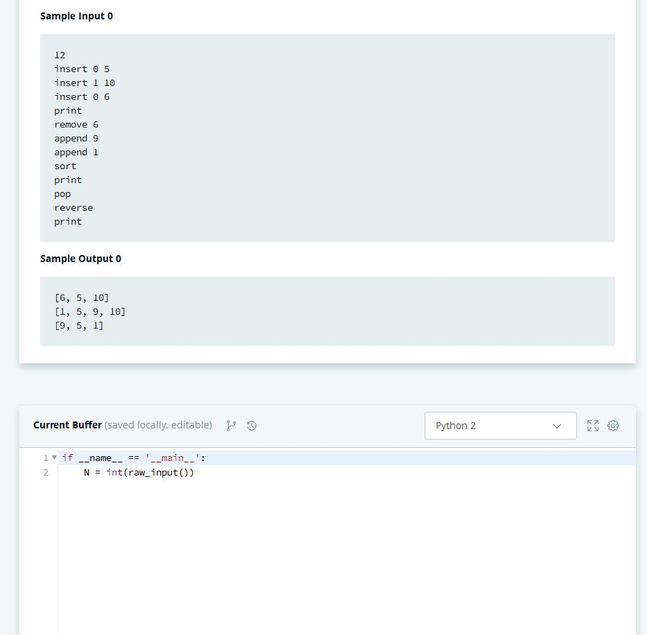 Solved Sample Input 0 12 insert 5 insert 1 10 insert 6 print | Chegg.com