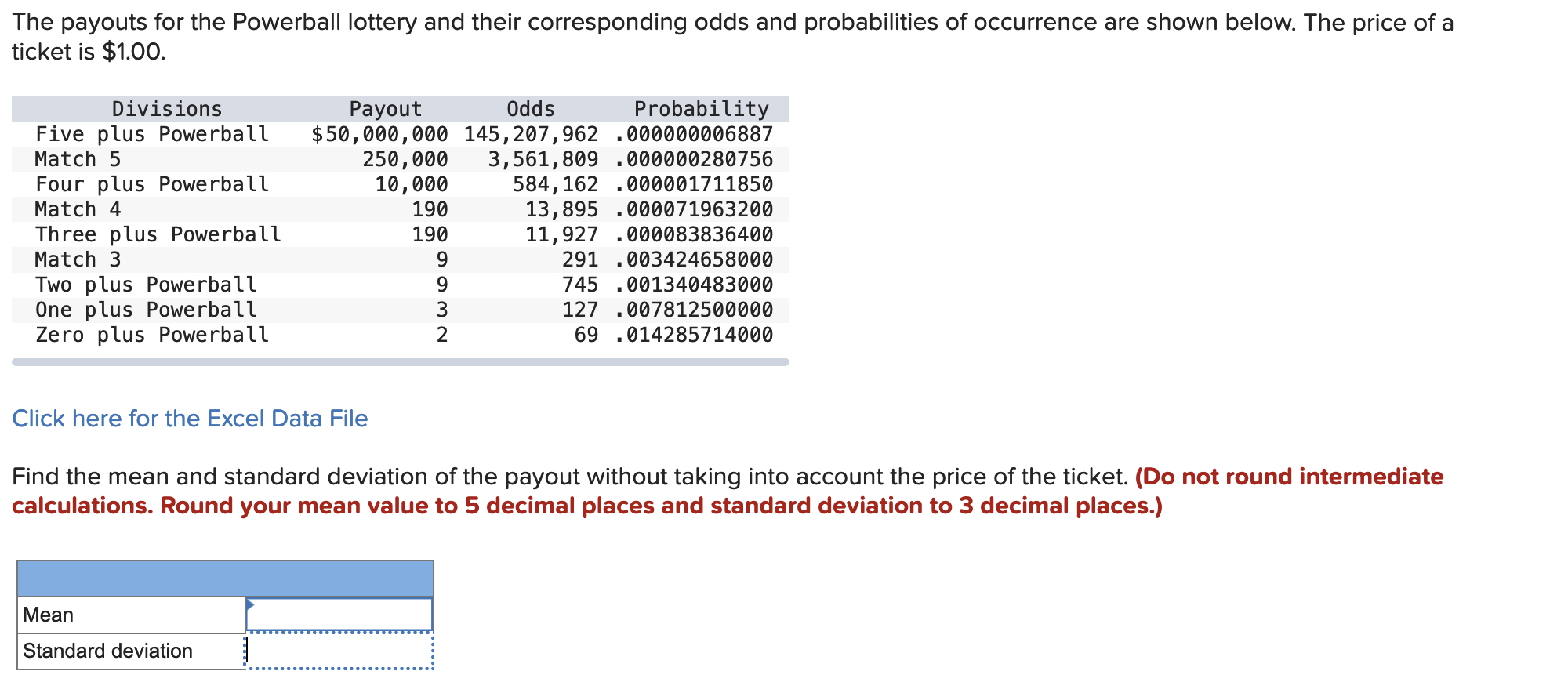 Solved The payouts for the Powerball lottery and their | Chegg.com