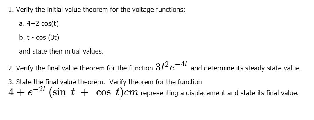 Solved 1. Verify the initial value theorem for the voltage | Chegg.com