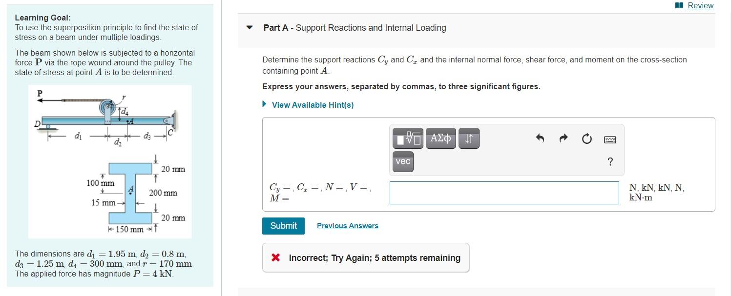 Solved II Review Part A - Support Reactions and Internal | Chegg.com