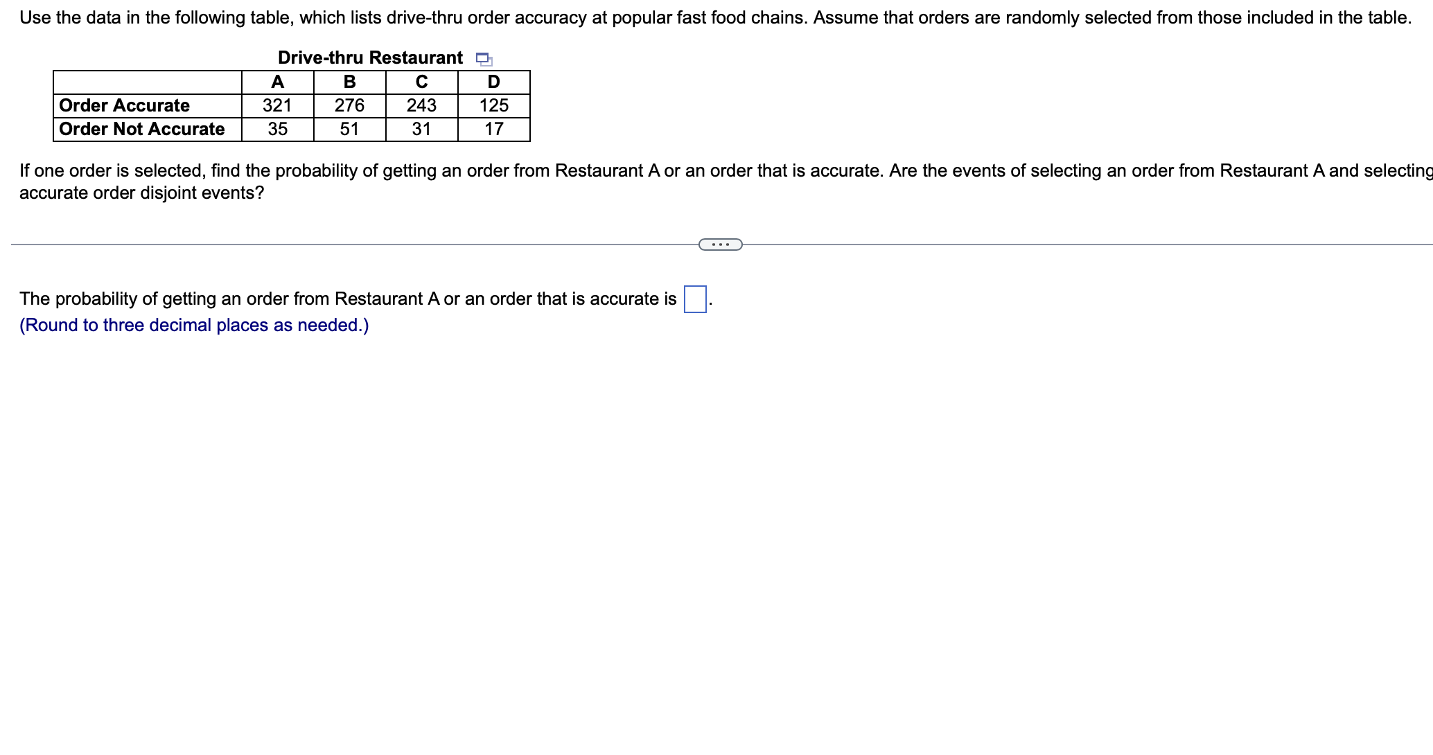 Solved If one order is selected, find the probability of | Chegg.com