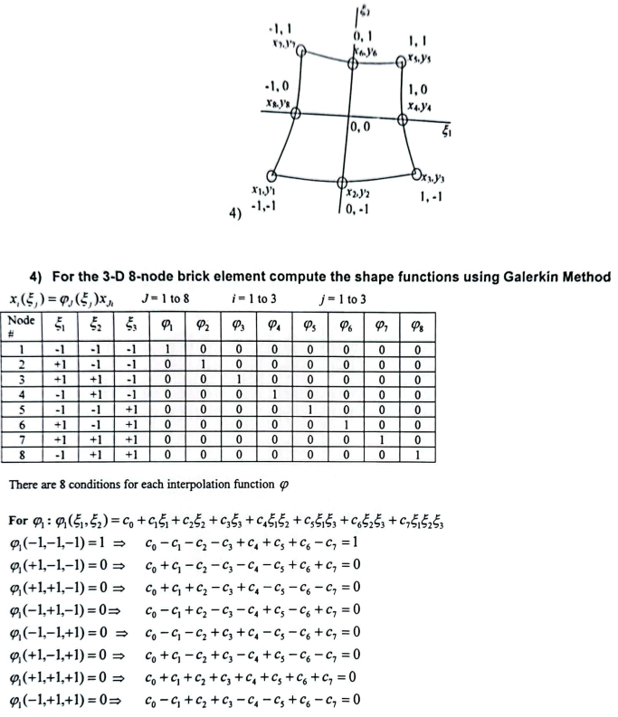 4) For the 3-D 8-node brick element compute the shape | Chegg.com