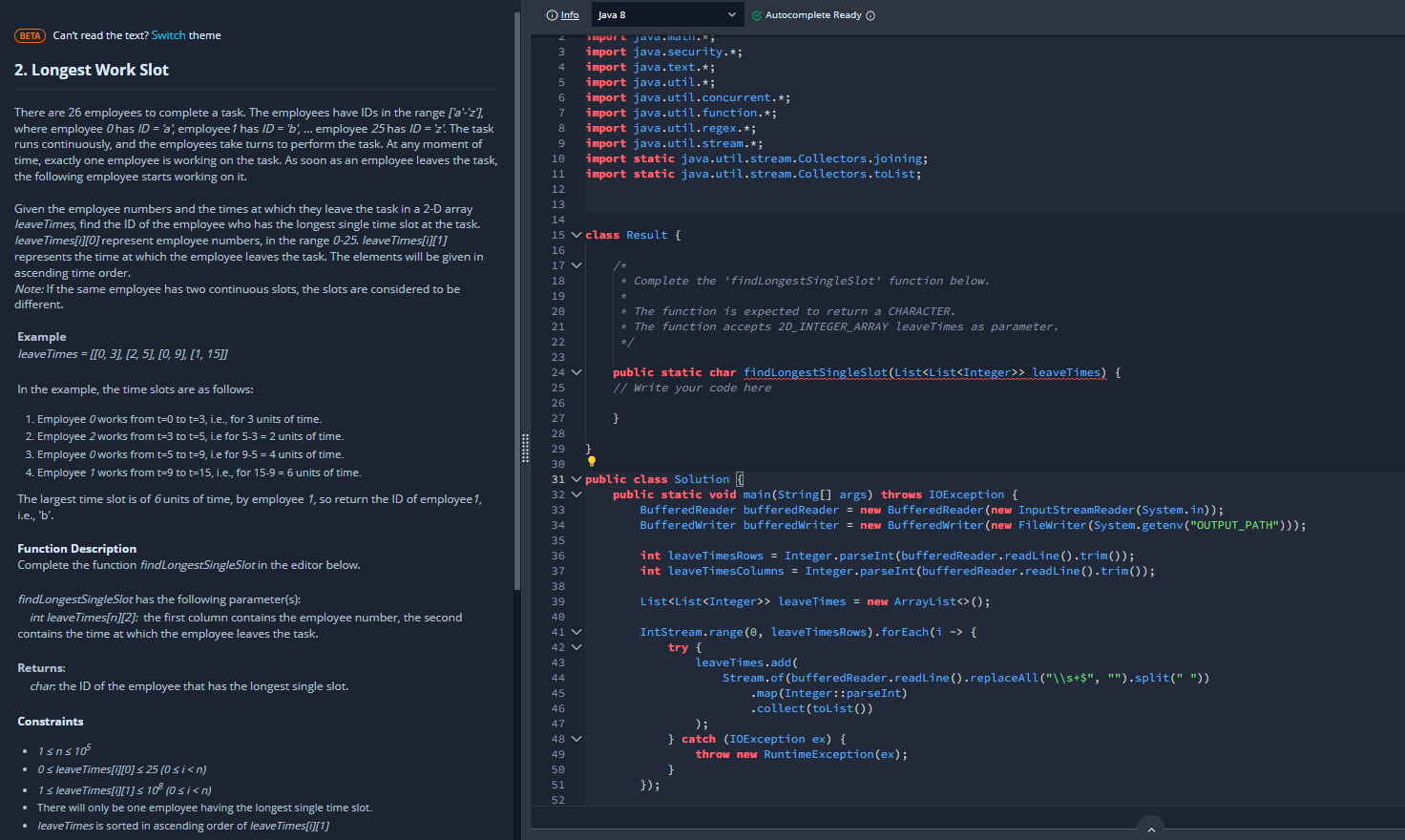Solved O Info Java 8 Autocomplete Ready O BETA Can't read | Chegg.com