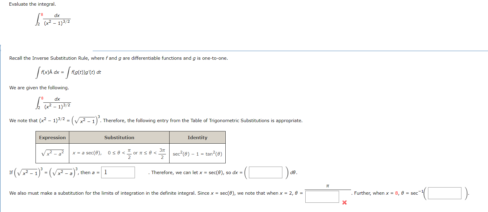 Solved Evaluate the integral. ∫28(x2−1)3/2dx Recall the | Chegg.com