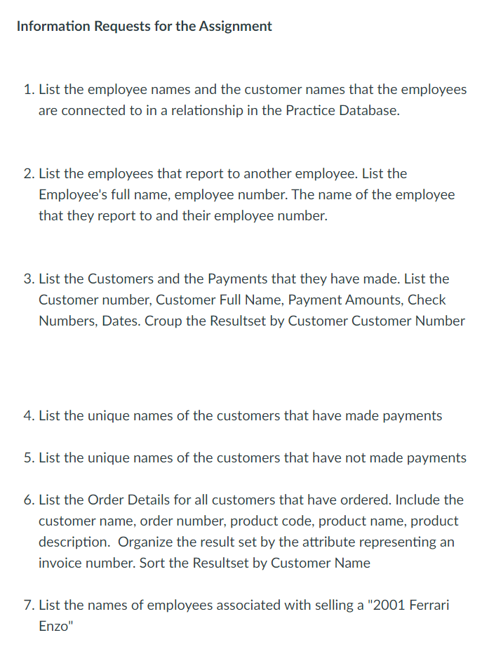 Solved Information Requests for the Assignment 1. List the | Chegg.com