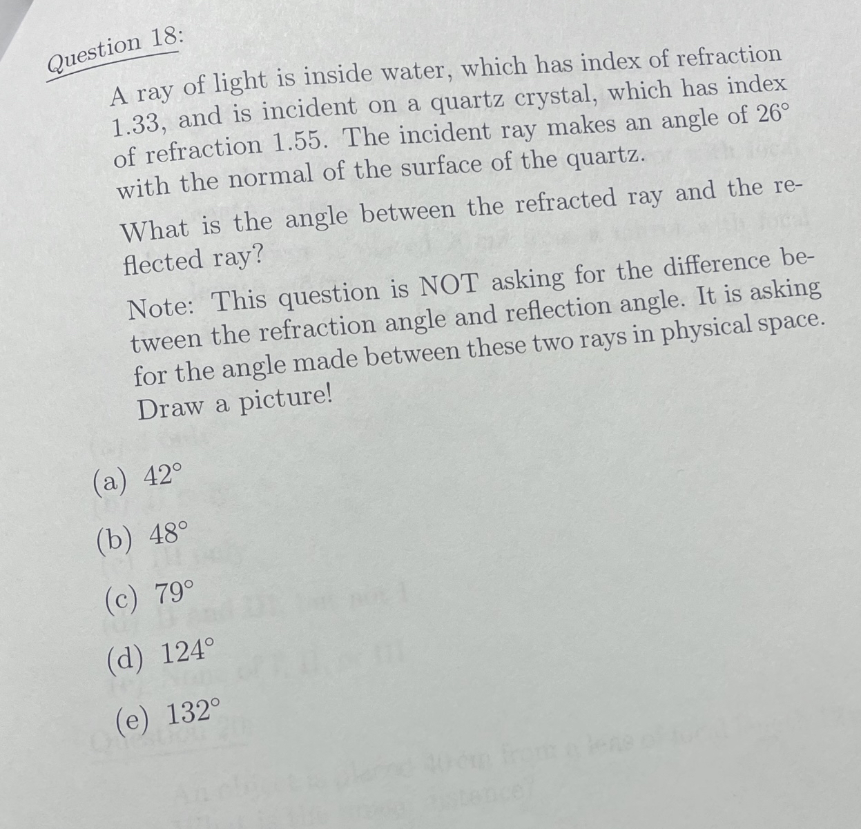 Solved Question 18: A ray of light is inside water, which | Chegg.com