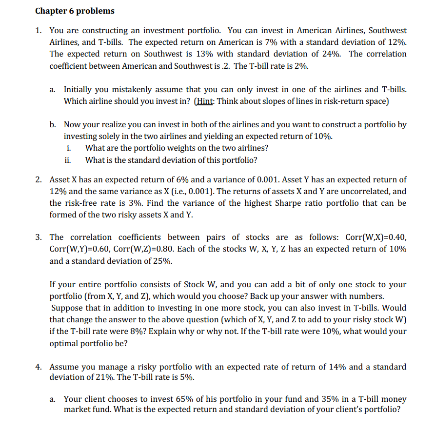 Solved 1. You are constructing an investment portfolio. You | Chegg.com