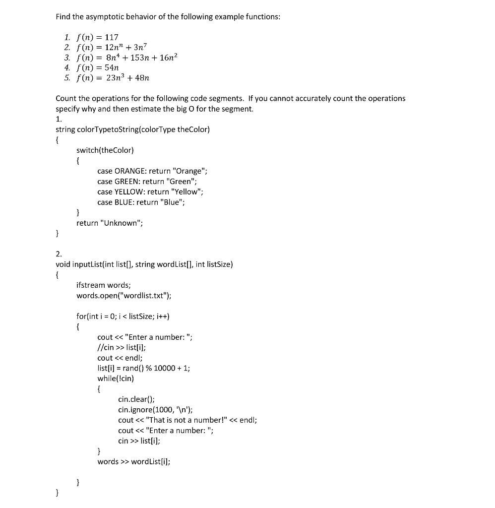 Solved Find the asymptotic behavior of the following example | Chegg.com