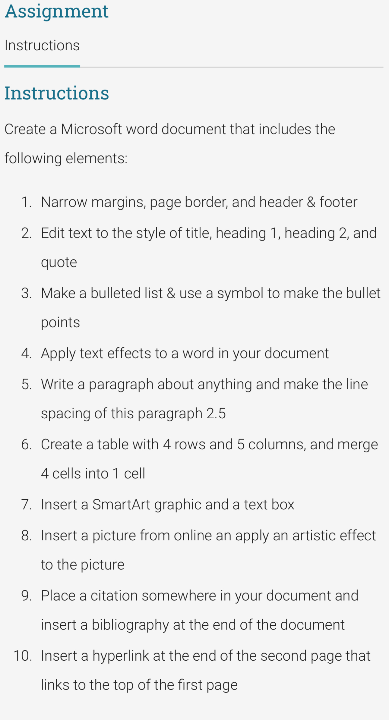 InstructionsInstructionsCreate a Microsoft word | Chegg.com