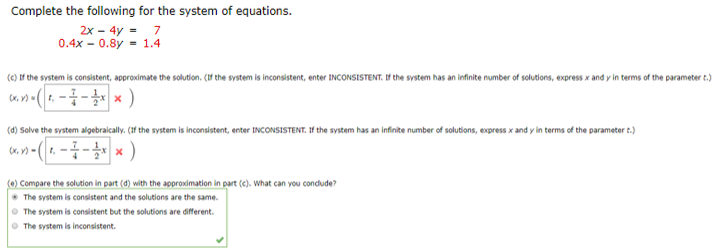 Solved Complete the following for the system of equations. | Chegg.com