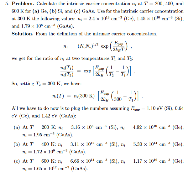 Solved Intrinsic Carrier Concentration I don't understand | Chegg.com