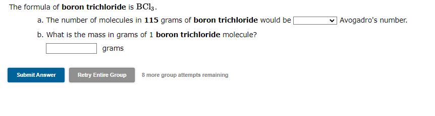 Solved The formula of boron trichloride is BCl3. a. The | Chegg.com