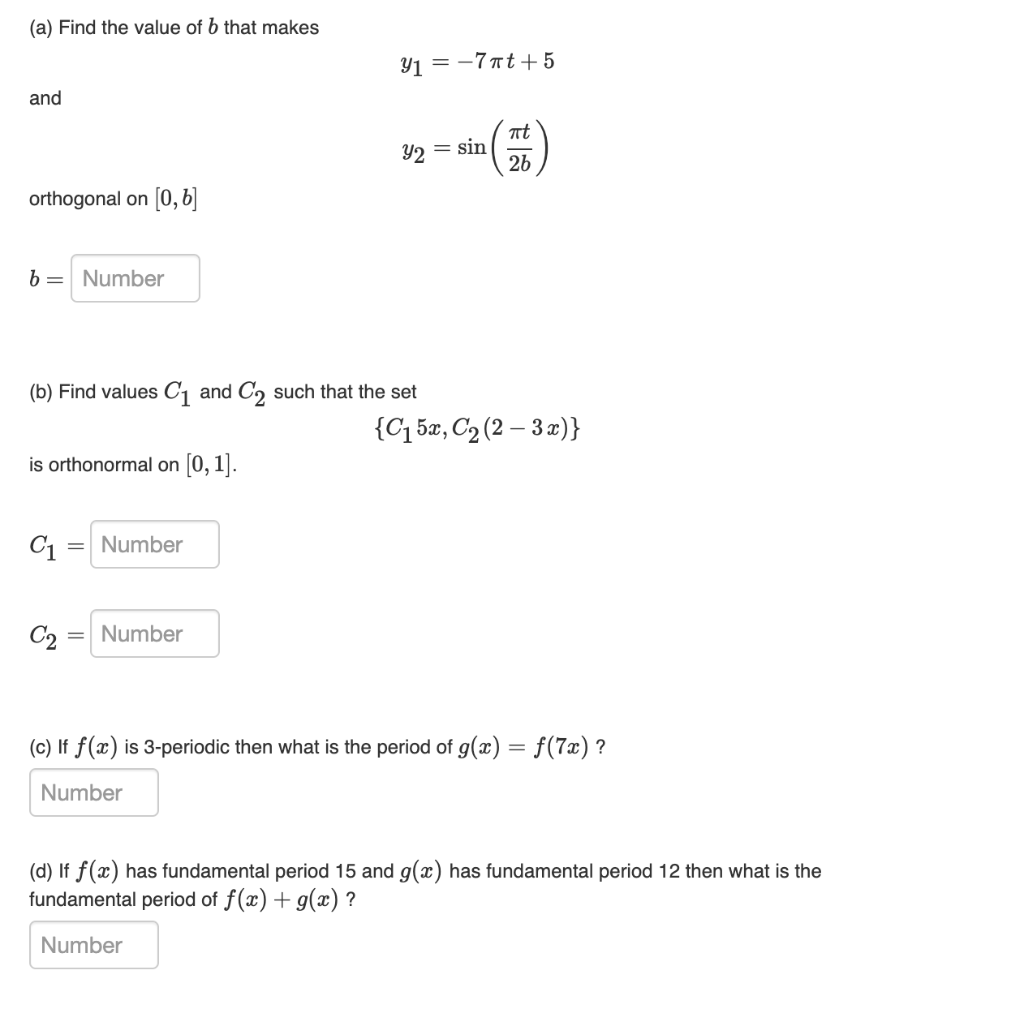 Solved (a) Find the value of b that makes y1=−7πt+5 and | Chegg.com