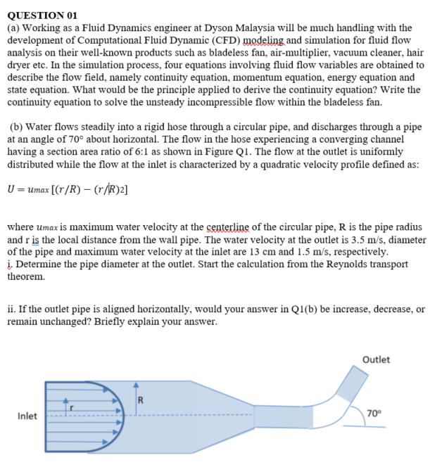 Solved QUESTION 01 (a) Working as a Fluid Dynamics engineer | Chegg.com