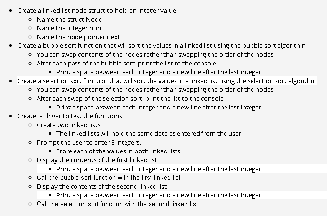 Solved Create A Linked List Node Struct To Hold An Integer 