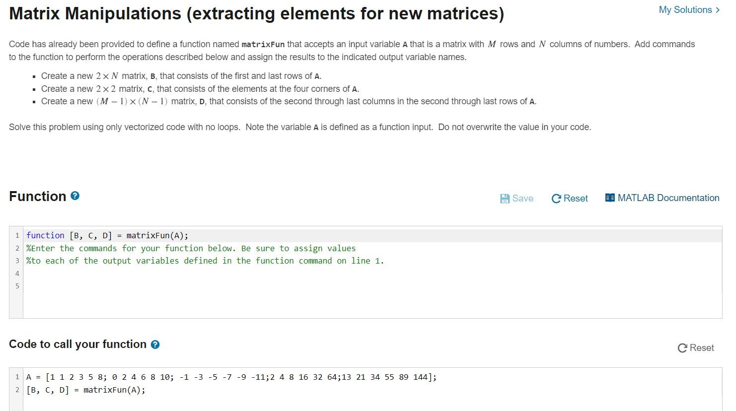Solved Matrix Manipulations (extracting elements for new | Chegg.com