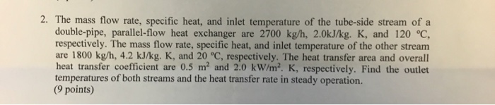 Solved The mass flow rate, specific heat, and inlet | Chegg.com