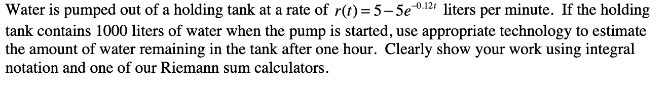 Solved Water is pumped out of a holding tank at a rate of | Chegg.com