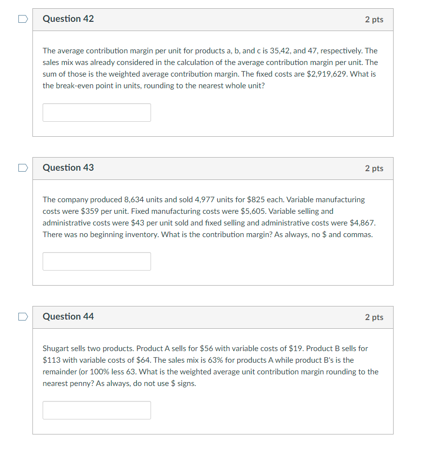 Solved The average contribution margin per unit for products | Chegg.com
