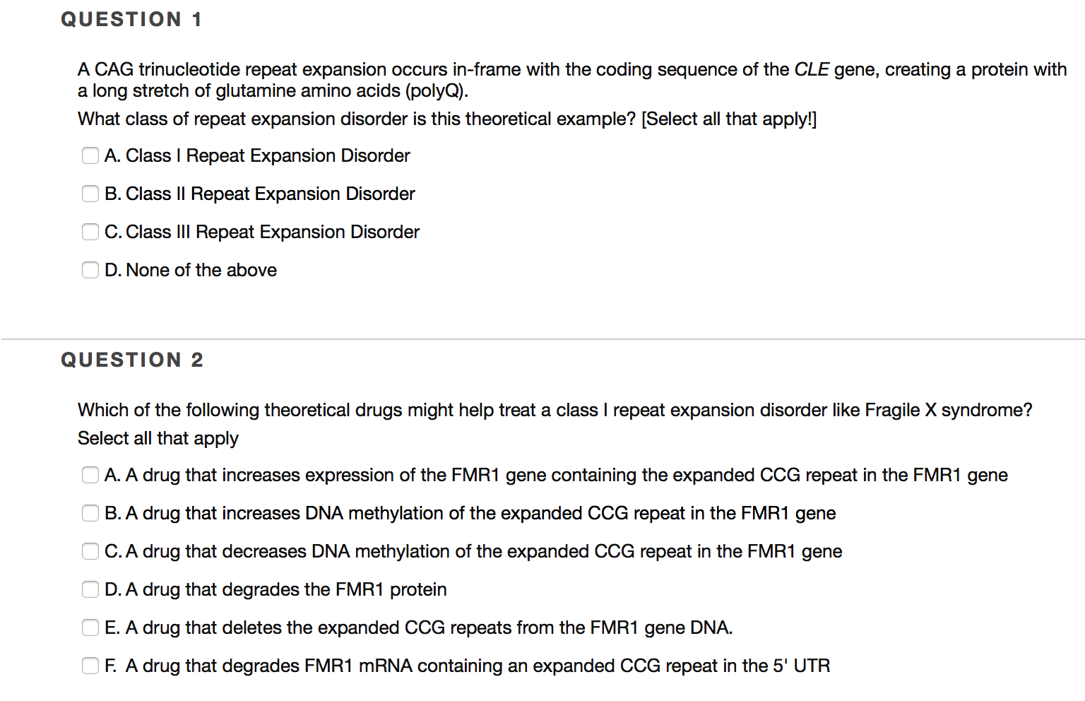 Solved QUESTION 1 A CAG trinucleotide repeat expansion | Chegg.com