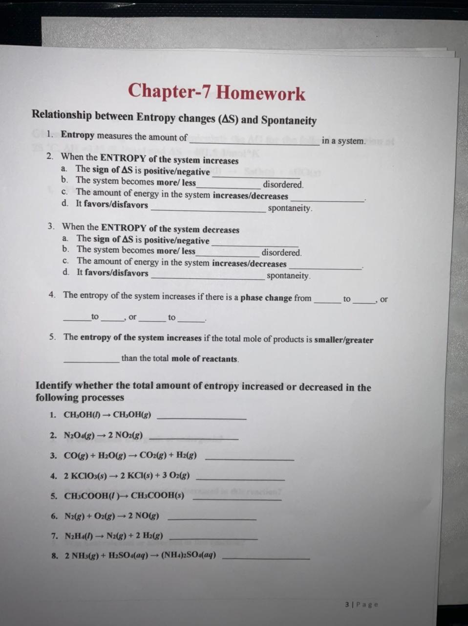 Solved Relationship between Entropy changes (ΔS) and | Chegg.com