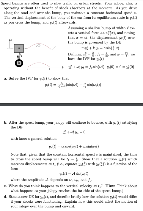 Solved Speed bumps are often used to slow traffic on urban | Chegg.com