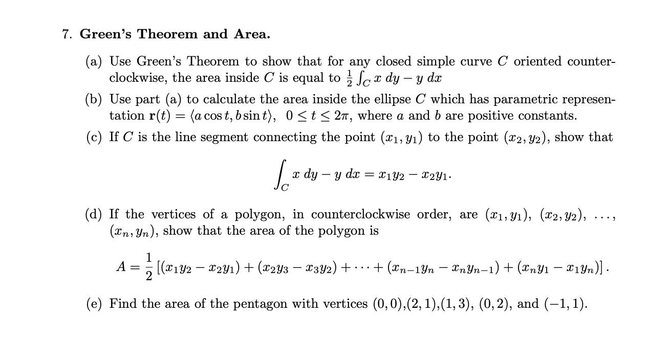Solved 7. Green's Theorem and Area. (a) Use Green's Theorem | Chegg.com