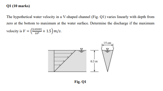 Solved The hypothetical water velocity in a V-shaped channel | Chegg.com