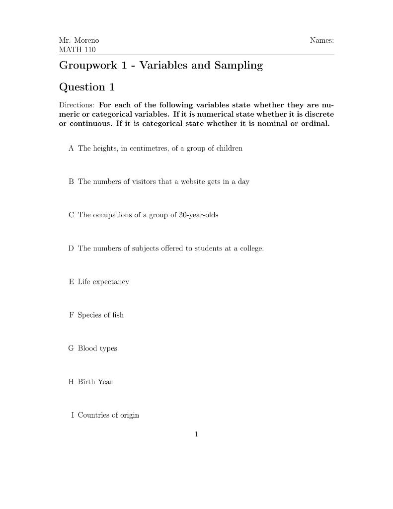 Solved Question 1 Directions: For each of the following | Chegg.com