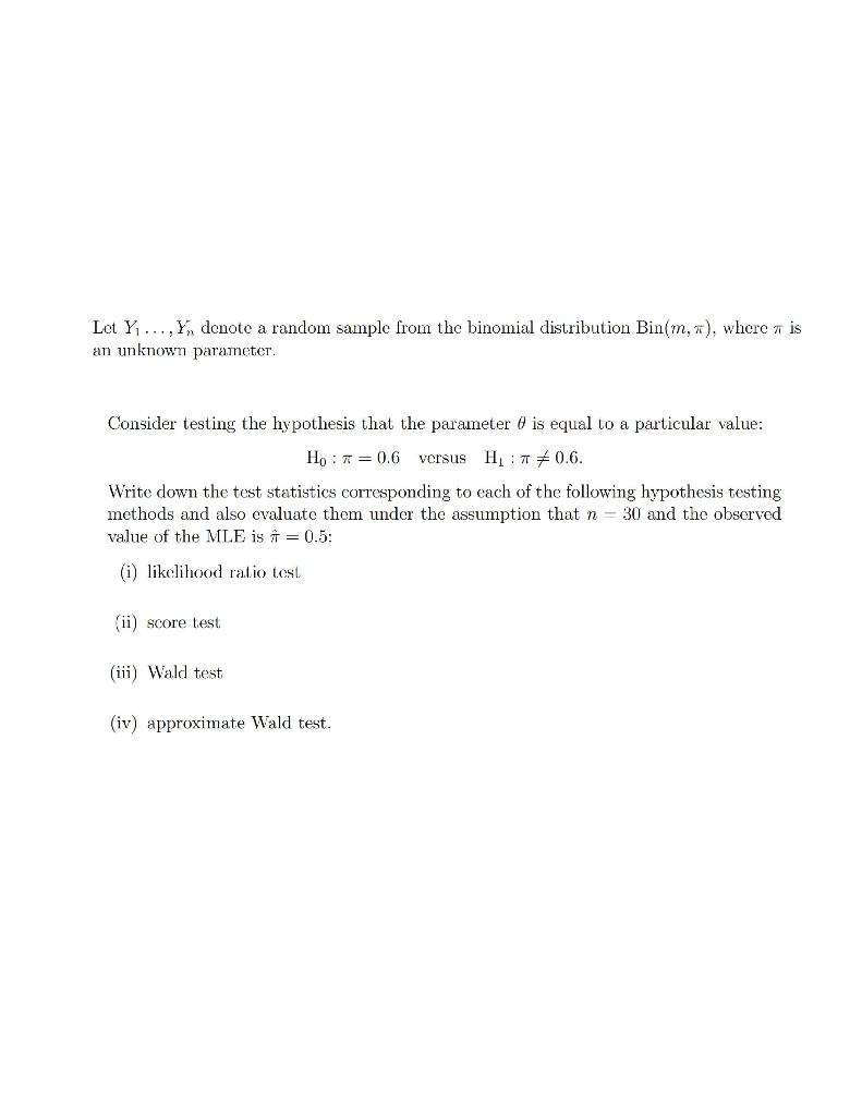 Let Y1…,Yn denote a random sample from the binomial | Chegg.com