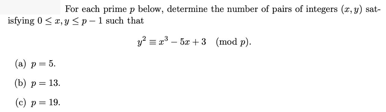 Solved For each prime p below, determine the number of pairs | Chegg.com