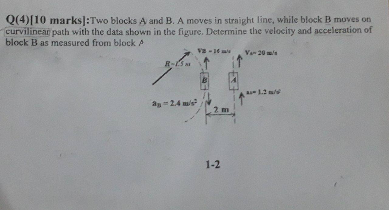 Solved Q(4)[10 marks):Two blocks A and B. A moves in | Chegg.com