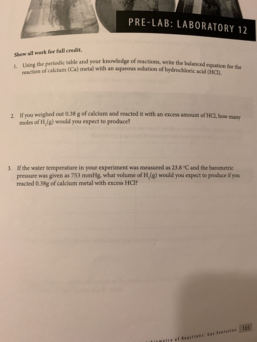 Solved PRE-LAB: LABORATORY 12 Show all work for full credit. | Chegg.com