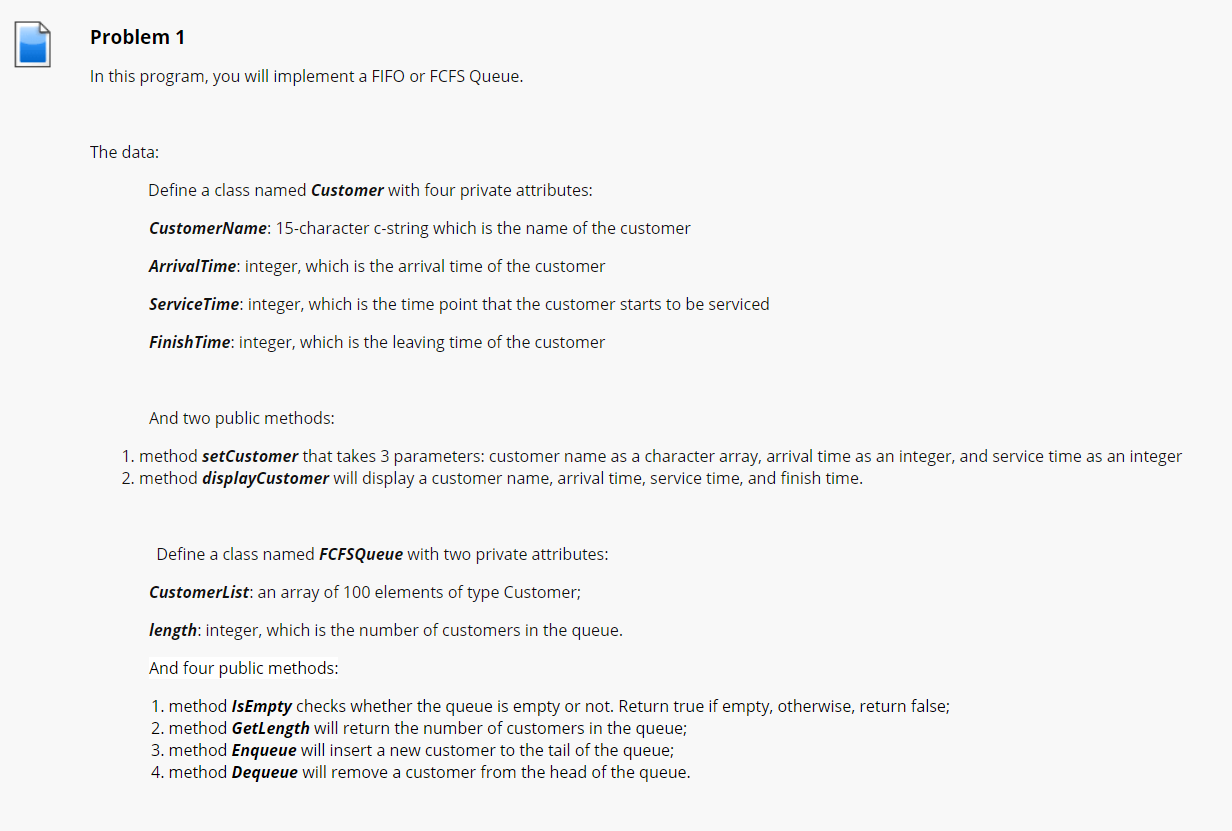 Problem 1 In This Program You Will Implement A Fifo 