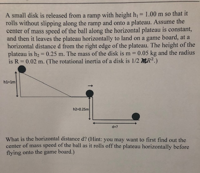 Solved A small disk is released from a ramp with a height h1 | Chegg.com