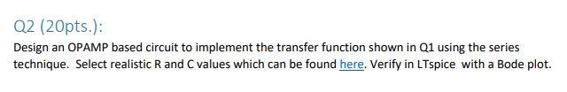 Solved Q1 (20pts.): Using the transfer functions shown below | Chegg.com