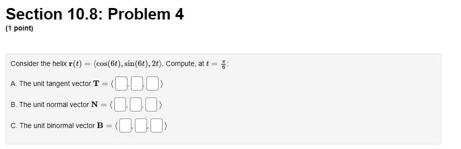 Solved Section 10.8: Problem 4(1 ﻿point)Consider the helix | Chegg.com