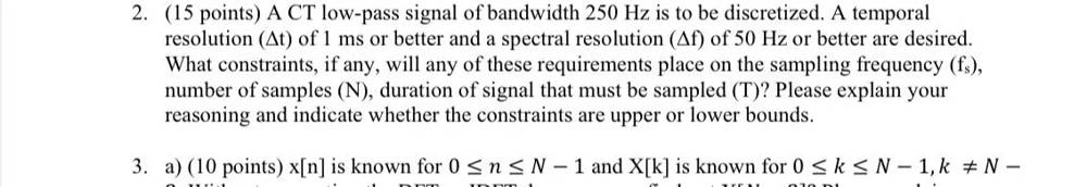 Solved 2. (15 points) A CT low-pass signal of bandwidth 250 | Chegg.com
