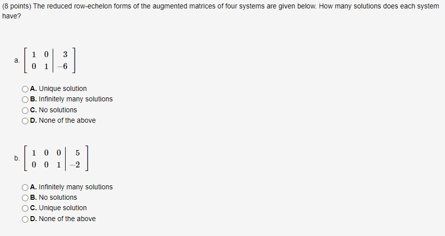 Solved The reduced row-echelon forms of the augmented | Chegg.com