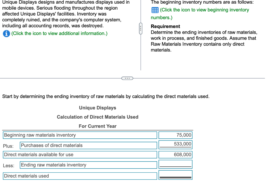 Solved Start by determining the ending inventory of raw | Chegg.com