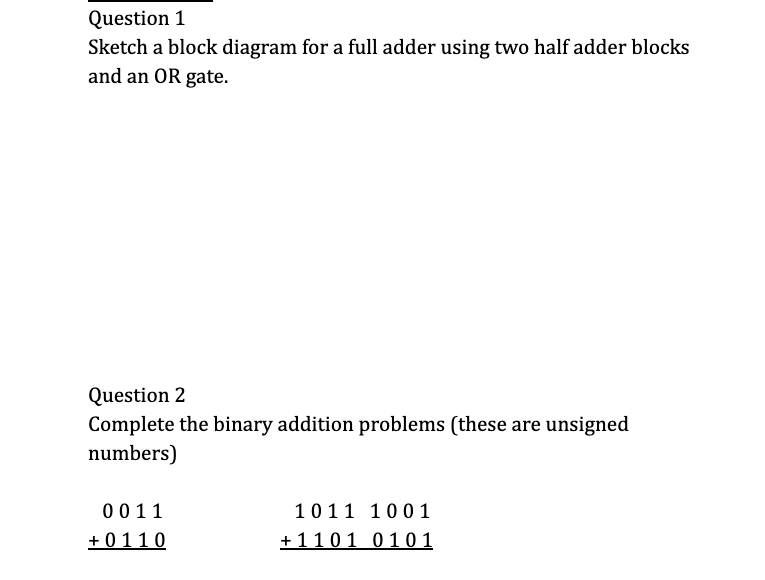 Solved Question 1 Sketch A Block Diagram For A Full Adder 