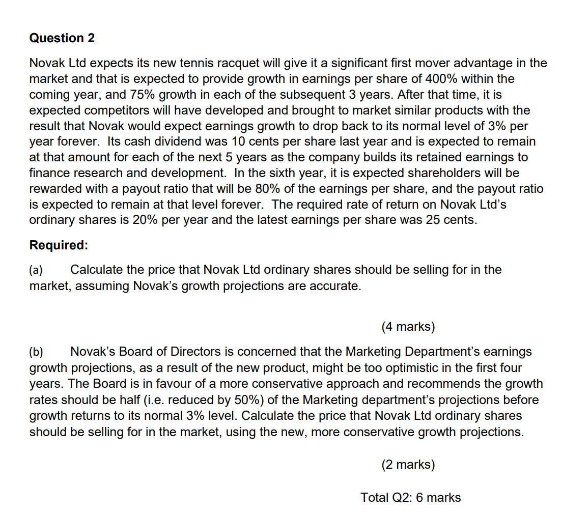 Question 2 Novak Ltd expects its new tennis racquet | Chegg.com