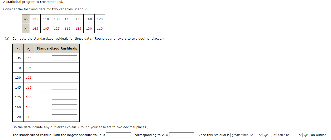 Solved Consider the following data for two variables, x and | Chegg.com