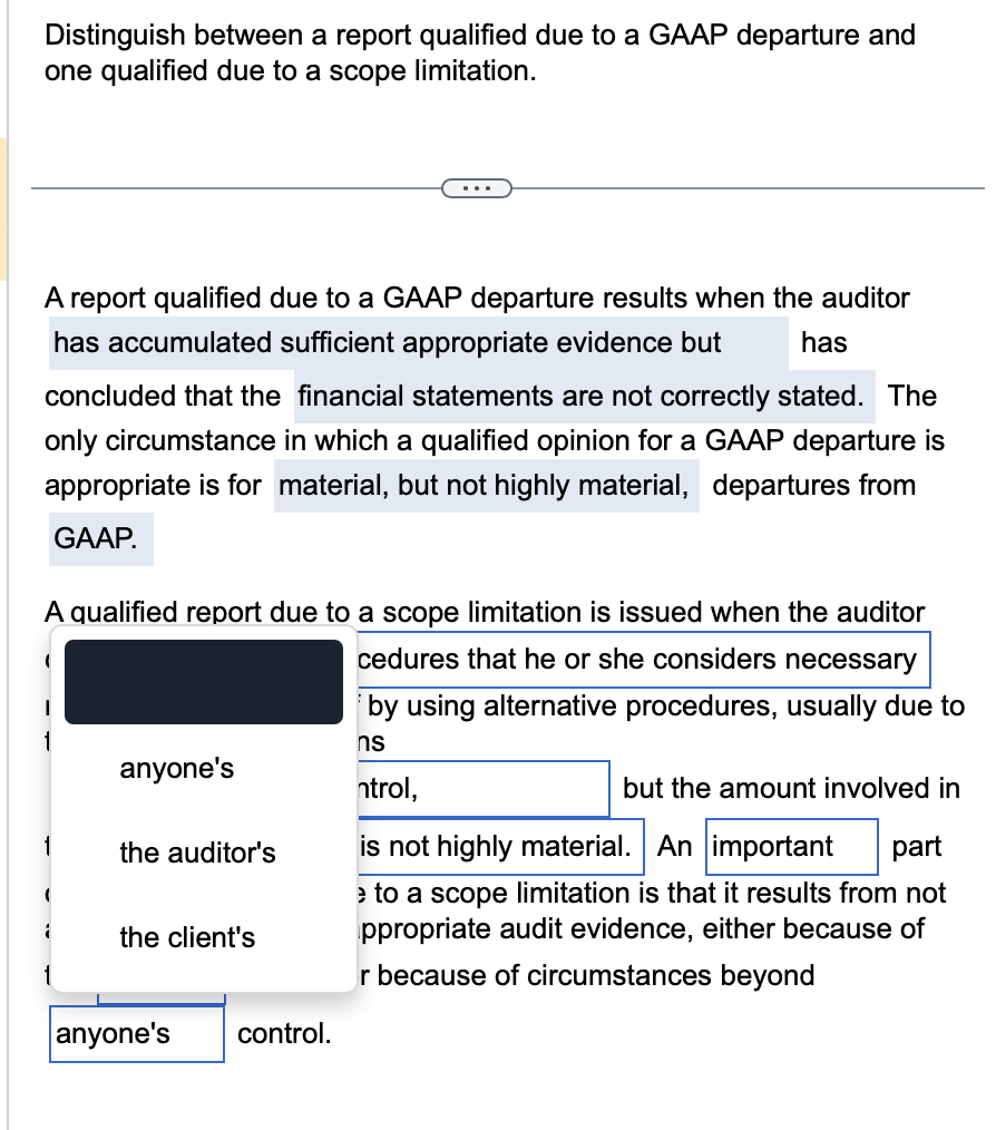 Solved Distinguish between a report qualified due to a GAAP | Chegg.com