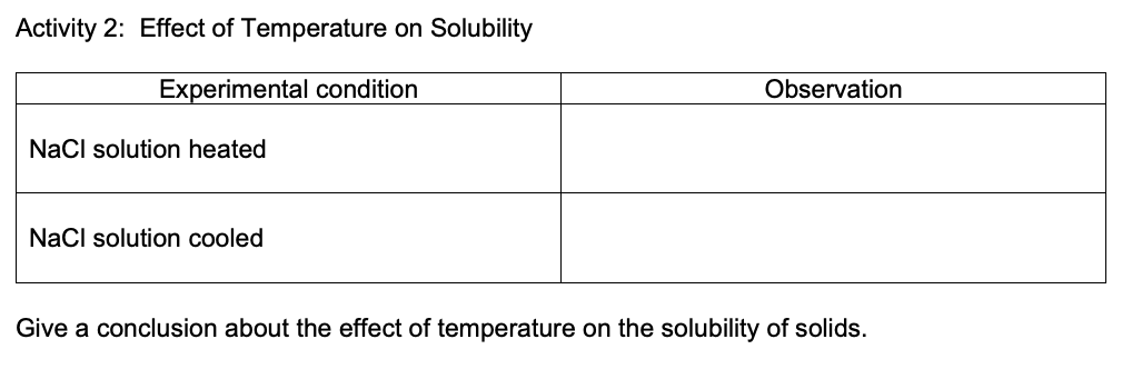 Solved Activity 2: Effect of Temperature on Solubility | Chegg.com