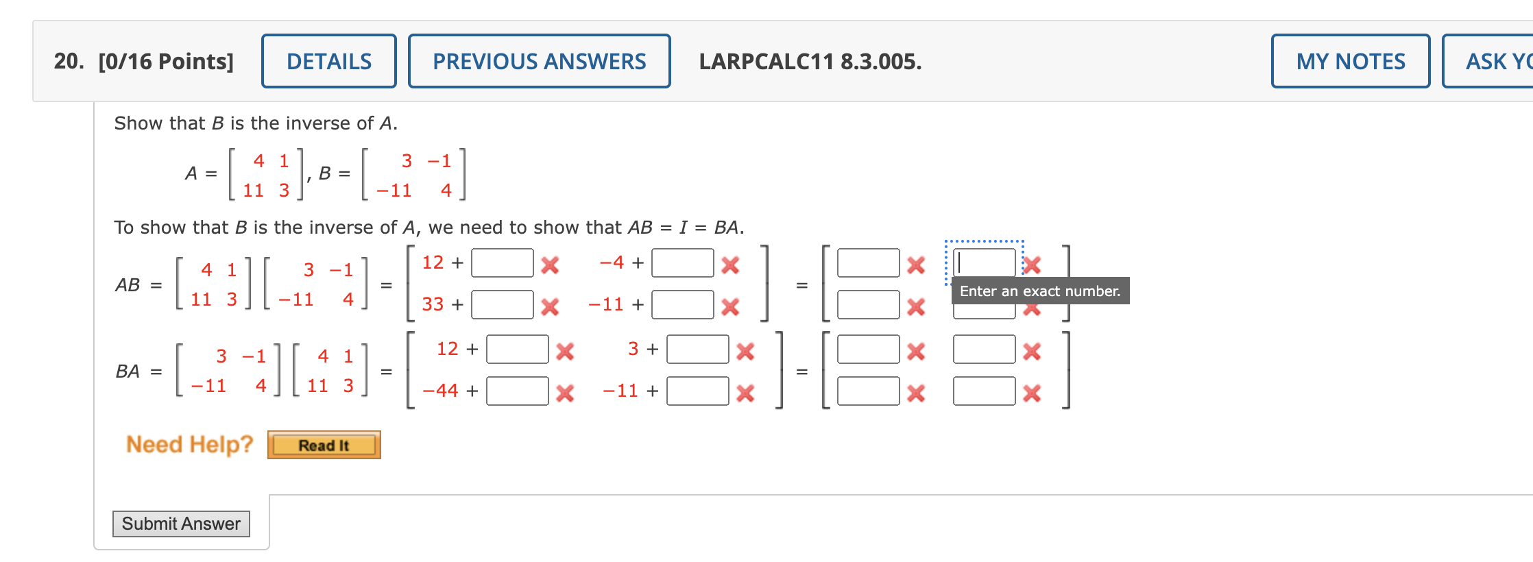Solved Show that B is the inverse of A. | Chegg.com